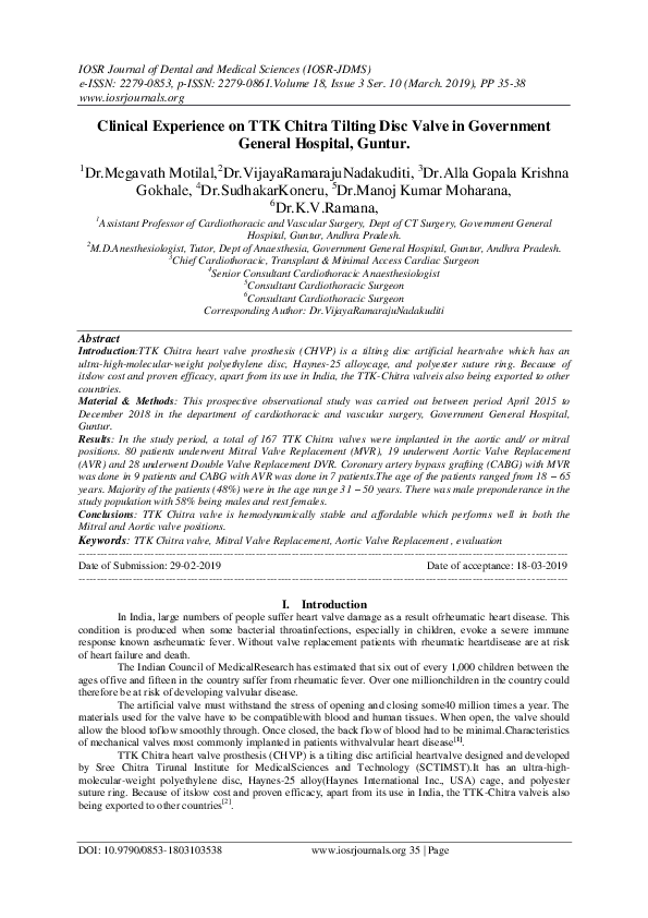 (PDF) Clinical Experience on TTK Chitra Tilting Disc Valve in ...