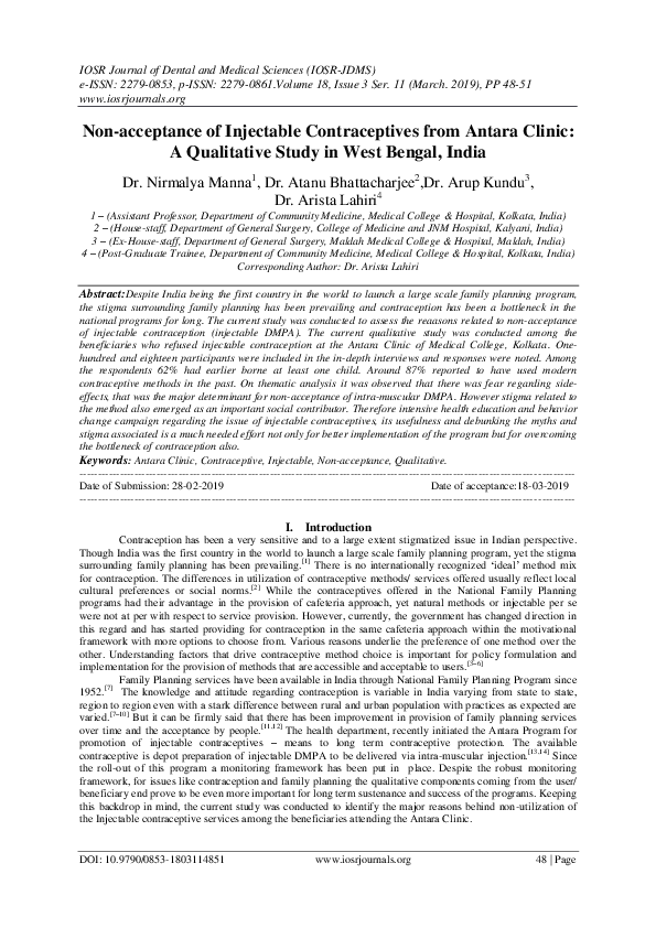 (PDF) Non-acceptance of Injectable Contraceptives from Antara Clinic: A ...
