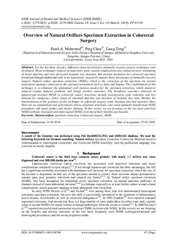 (PDF) Overview of Natural Orifices Specimen Extraction in Colorectal ...