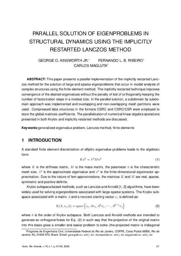 (PDF) Parallel Solution of Eigenproblems in Structural Dynamics Using the Implicitly Restarted ...
