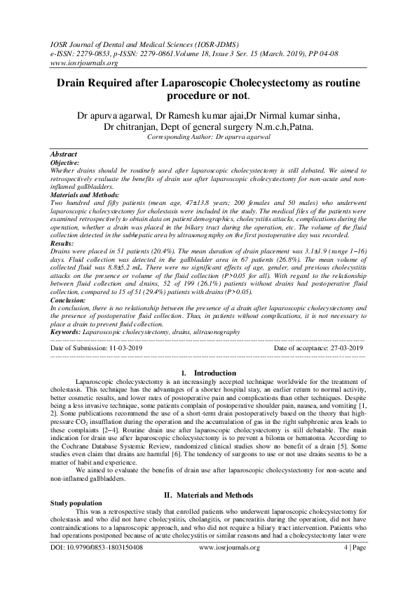 (PDF) Drain Required after Laparoscopic Cholecystectomy as routine ...