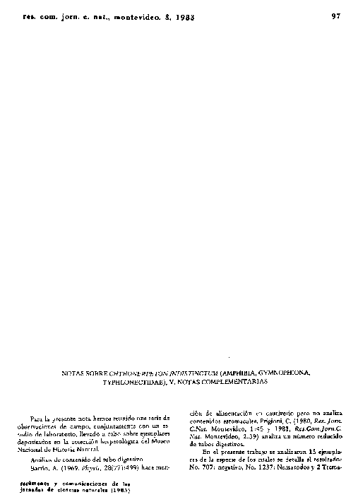 (PDF) Notas sobre Chthonerpeton indistinctum (Amphibia, Typhlonectidae) V. Notas complementarias.