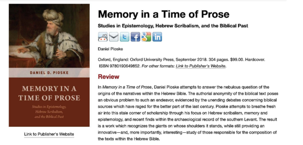 (PDF) Review of "Memory in a Time of Prose: Studies in Epistemology ...