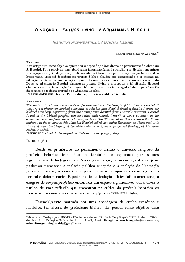 (PDF) A Noção de Pathos Divino em Abraham J. Heschel