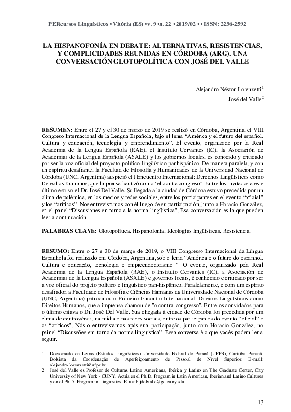 (PDF) LA HISPANOFONÍA EN DEBATE: ALTERNATIVAS, RESISTENCIAS, Y ...