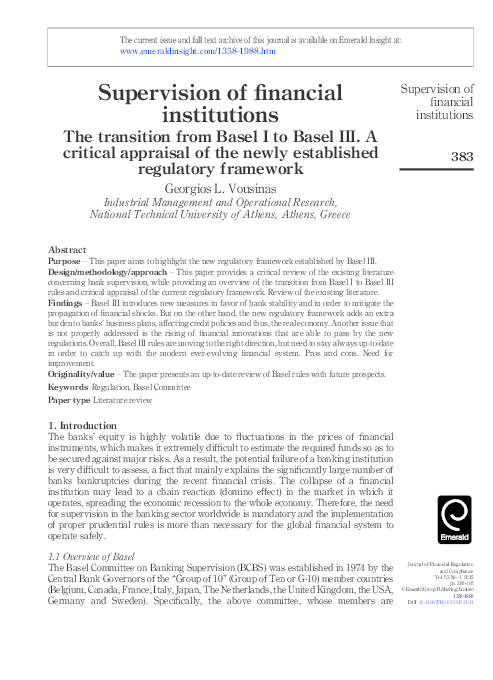 (PDF) Supervision of financial institutions