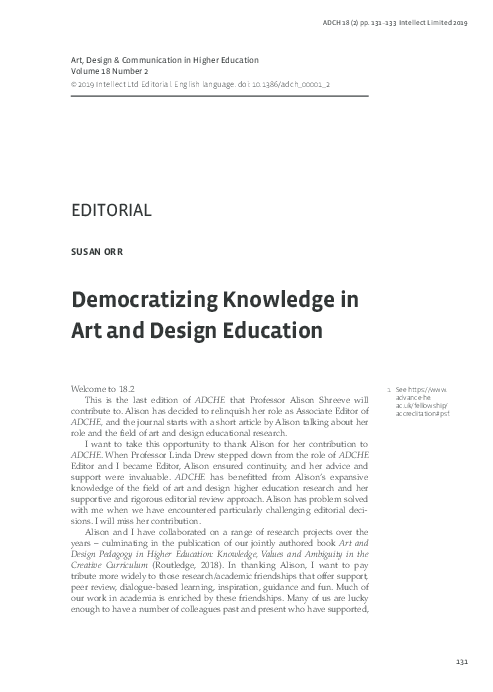 (PDF) Democratizing Knowledge in Art and Design Education