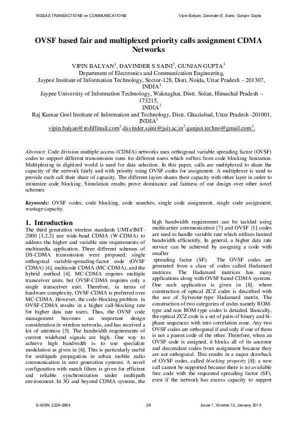 (PDF) OVSF based fair and multiplexed priority calls assignment CDMA Networks