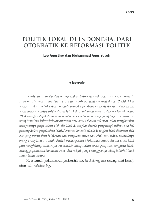 (PDF) Politik lokal di Indonesia: dari otokratik ke reformasi politik