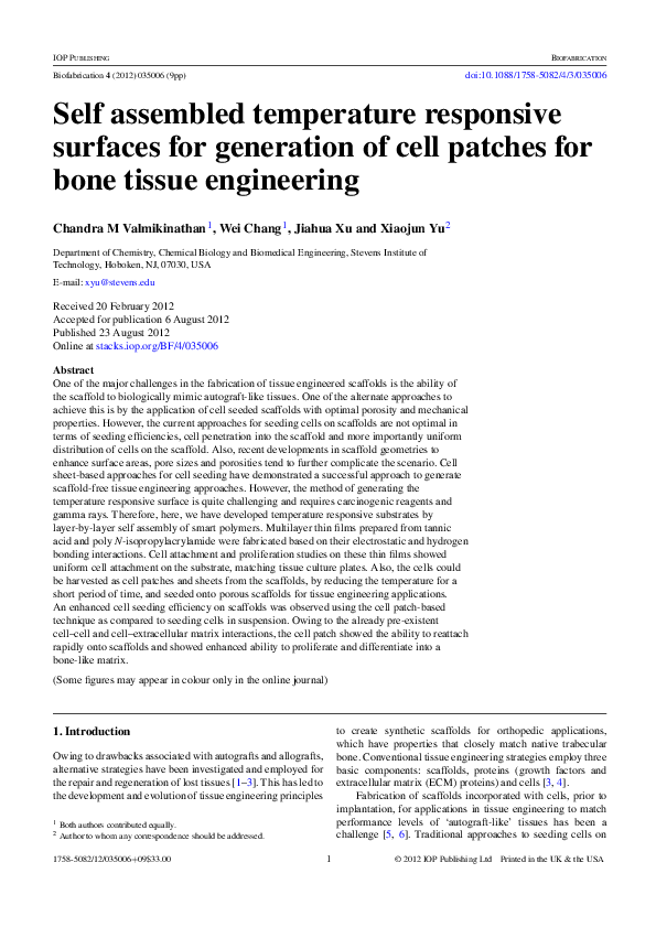 (PDF) Self assembled temperature responsive surfaces for generation of ...