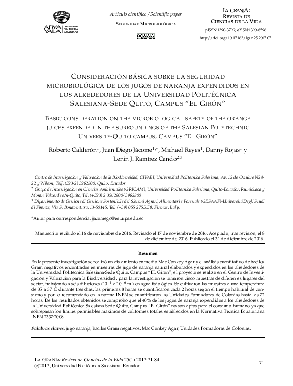 (PDF) Artículo científico / Scientific paper SEGURIDAD MICROBIOLÓGICA