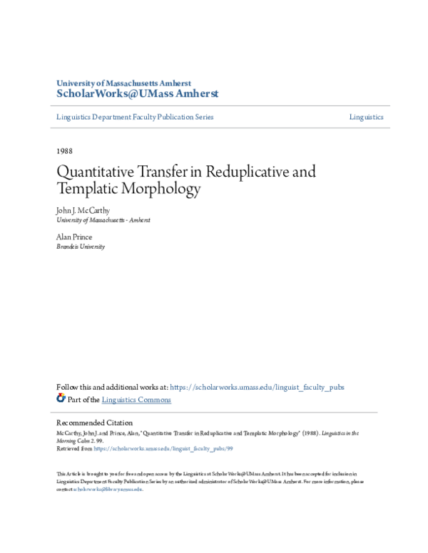 (PDF) Quantitative transfer in reduplicative and templatic morphology