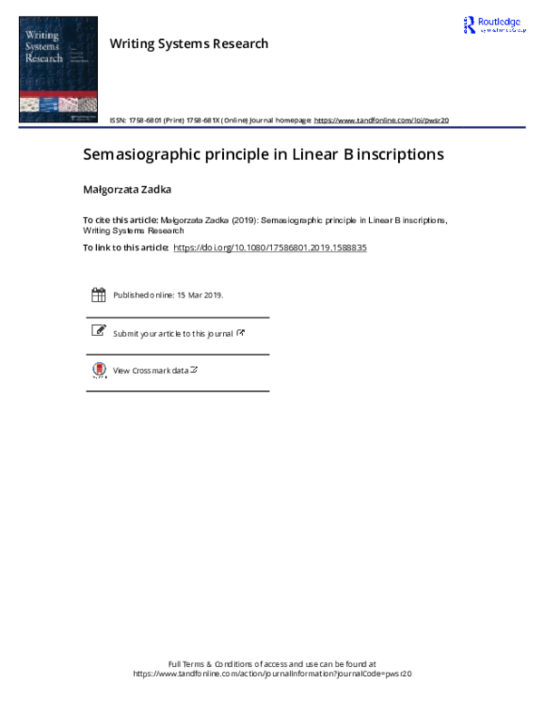 (PDF) Semasiographic principle in Linear B inscriptions (Writing ...