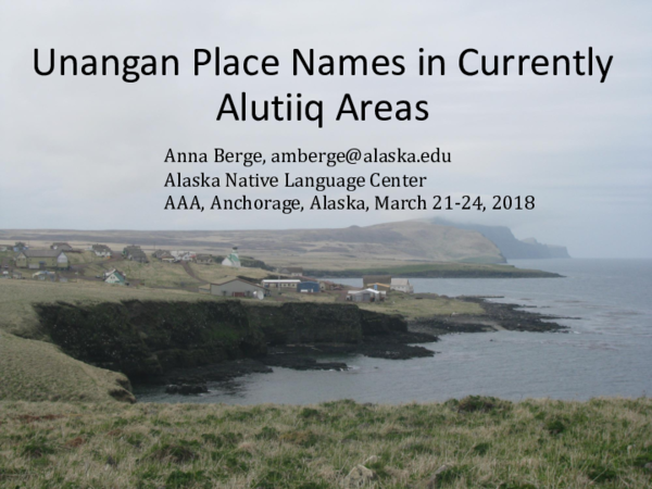 (PPT) Unangan Place Names in Currently Alutiiq Areas
