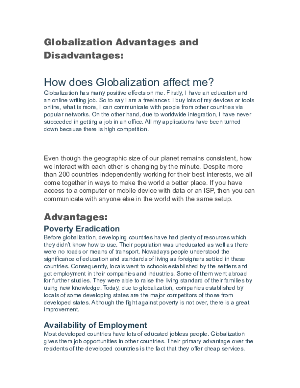 Globalization Advantages and Disadvantages