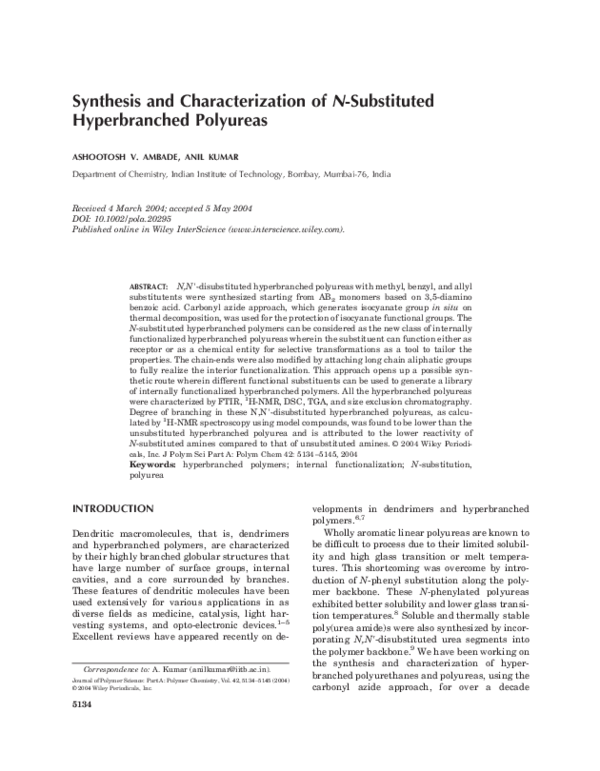 (PDF) Synthesis and characterization ofN-substituted hyperbranched polyureas