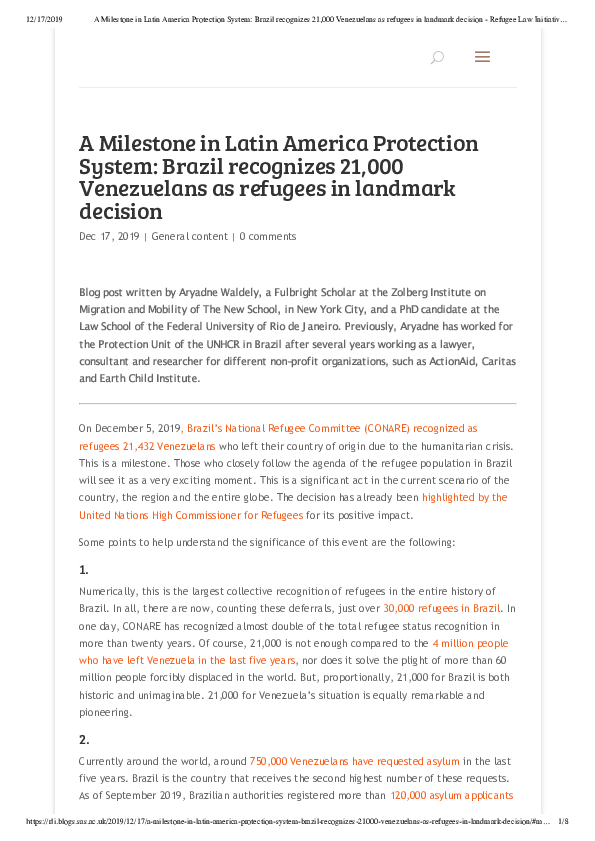 (PDF) A Milestone in Latin America Protection System: Brazil recognizes ...