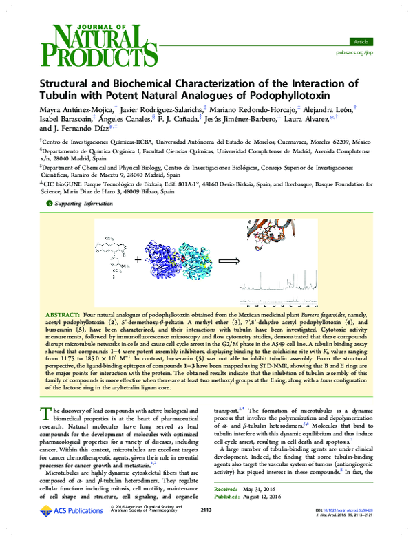 (PDF) Structural and Biochemical Characterization of the Interaction of Tubulin with Potent ...