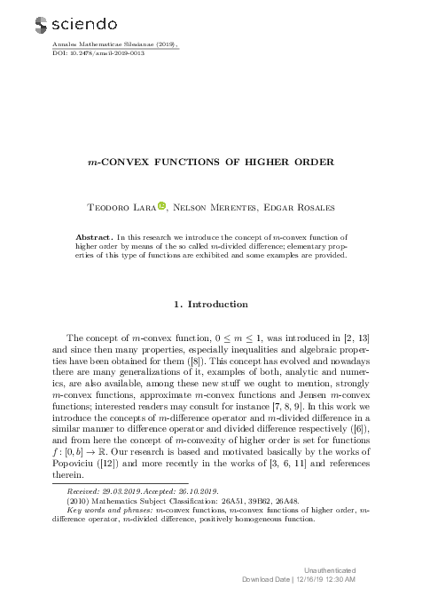 (PDF) m-CONVEX FUNCTIONS OF HIGHER ORDER