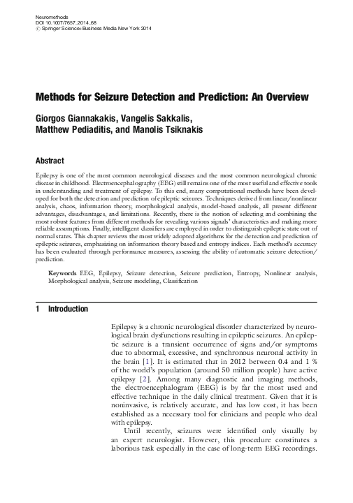 Pdf Methods For Seizure Detection And Prediction An Overview