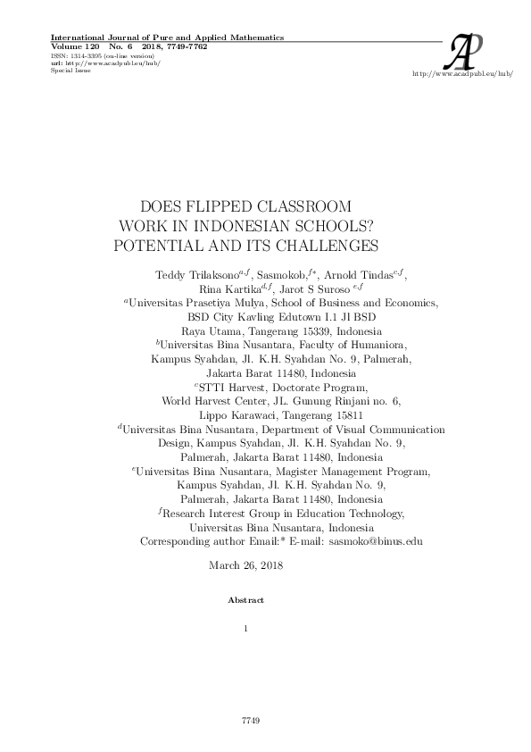 (PDF) DOES FLIPPED CLASSROOM WORK IN INDONESIAN SCHOOLS? POTENTIAL AND ITS CHALLENGES