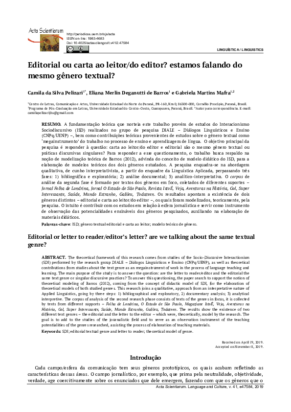 (PDF) Editorial ou carta ao leitor/do editor? estamos falando do mesmo ...