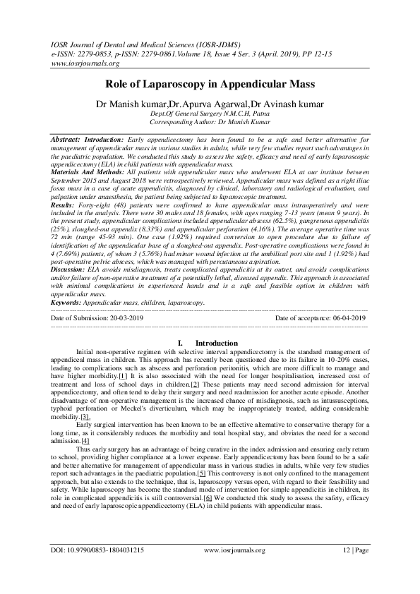(PDF) Role of Laparoscopy in Appendicular Mass | IOSR Journals ...