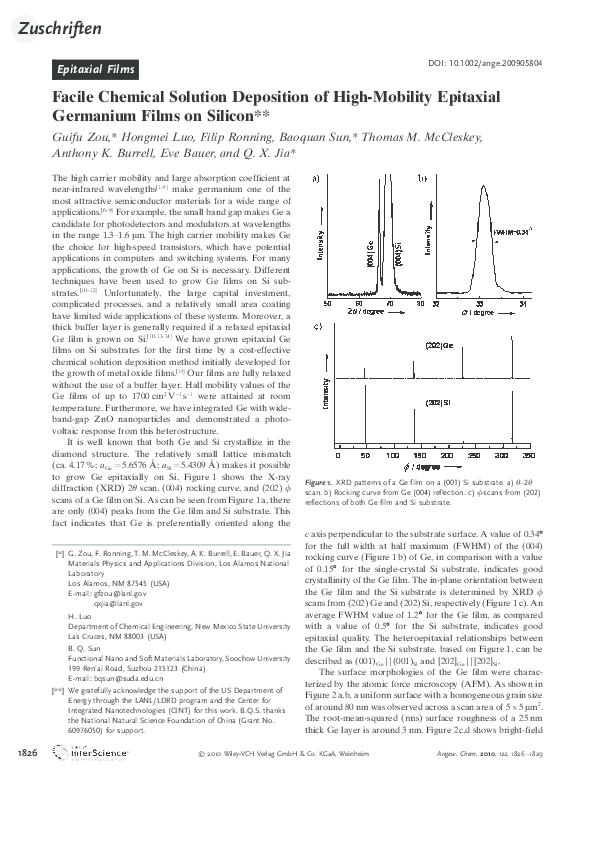 (PDF) Facile Chemical Solution Deposition of High-Mobility Epitaxial ...