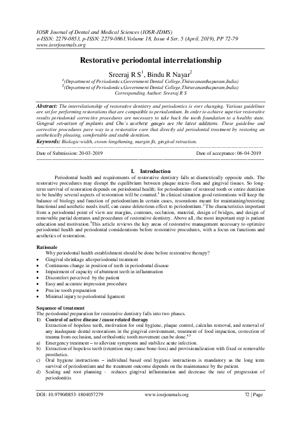 (PDF) Restorative periodontal interrelationship
