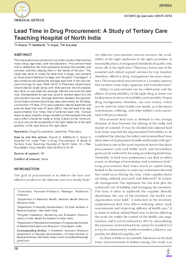 (PDF) Lead time in drug procurement