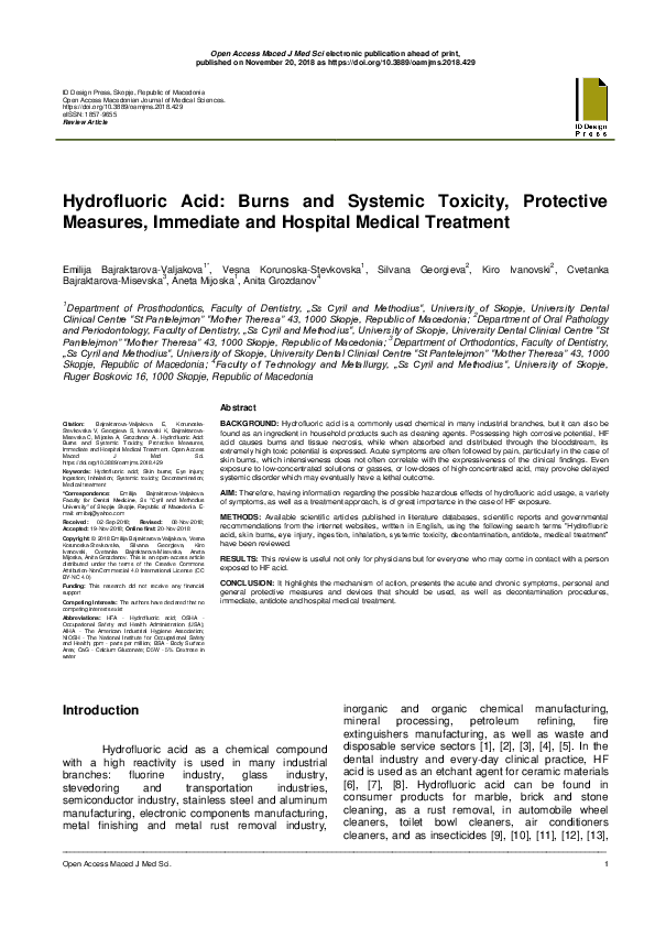 (PDF) Hydrofluoric Acid: Burns and Systemic Toxicity, Protective ...