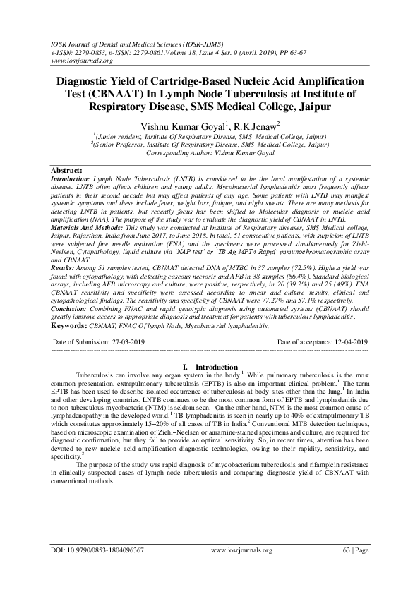 (PDF) Diagnostic Yield of Cartridge-Based Nucleic Acid Amplification ...