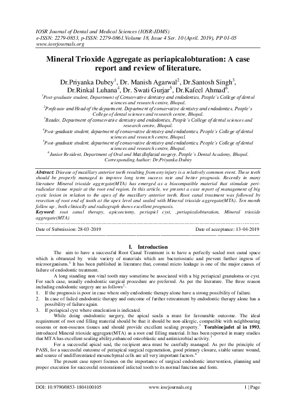 (PDF) Mineral Trioxide Aggregate as periapicalobturation: A case report ...