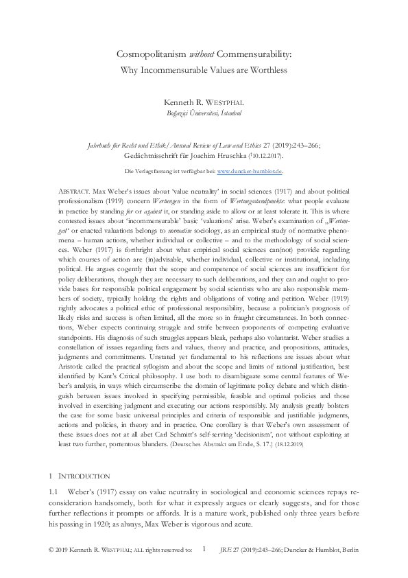(PDF) Cosmopolitanism without Commensurability: Why Incommensurable ...