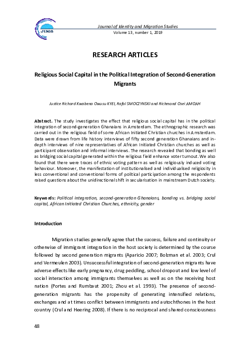 (PDF) Religious Social Capital in the Political Integration of Second ...