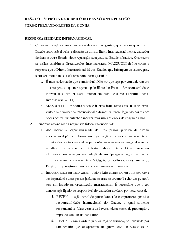 (PDF) RESUMO -3ª PROVA DE DIREITO INTERNACIONAL PÚBLICO