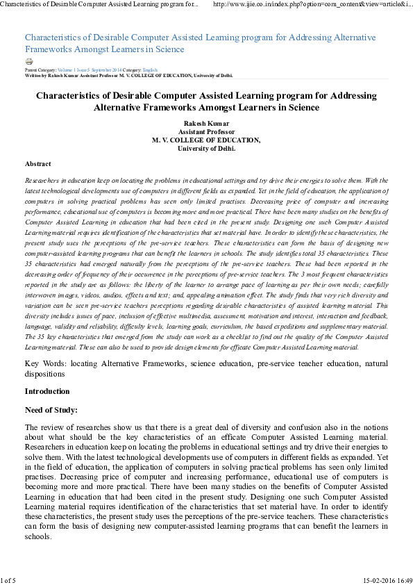 (PDF) Characteristics of Desirable Computer Assisted Learning program ...