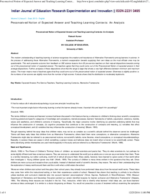 (PDF) Preconceived Notion of Expected Answer and Teaching-Learning ...