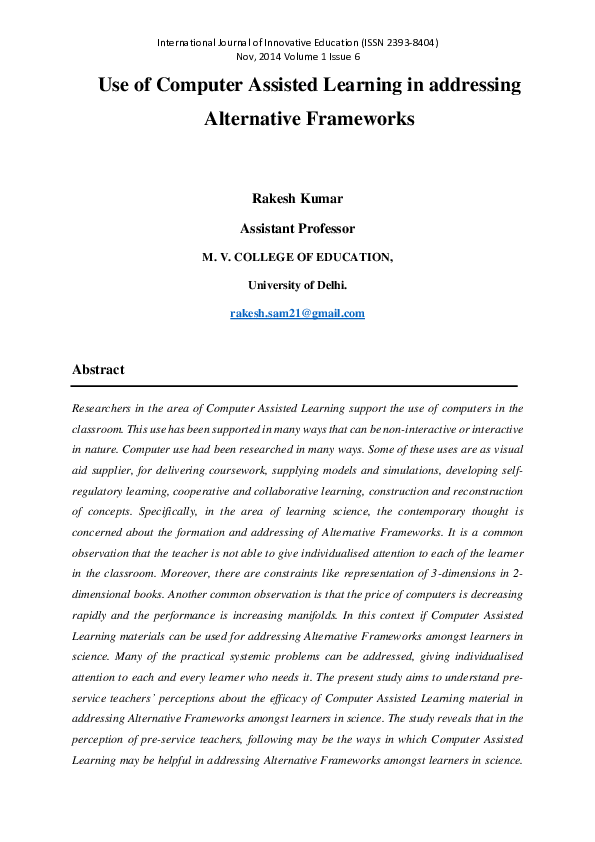 (PDF) Use of Computer Assisted Learning in addressing Alternative ...