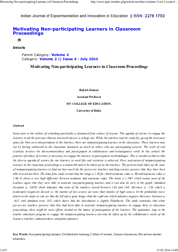(PDF) Motivating Non-participating Learners in Classroom Proceedings