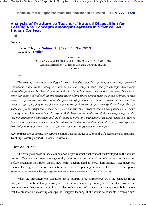 (PDF) Analysis of Pre Service Teachers' Natural Disposition for Testing ...