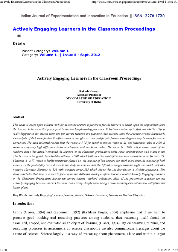 (PDF) Actively Engaging Learners in the Classroom Proceedings