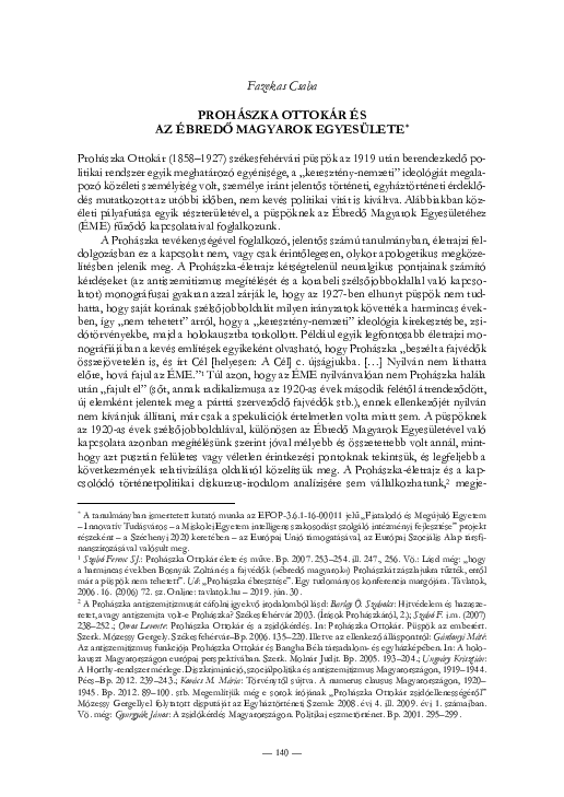Fazekas Csaba: Prohászka Ottokár és az Ébredő Magyarok Egyesülete. In ...