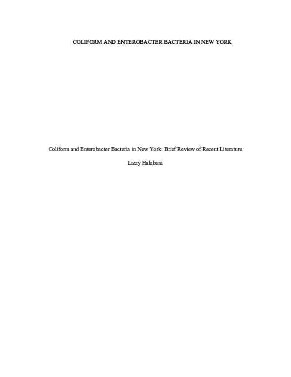 (PDF) Coliform and Enterobacter Bacteria in New York: Brief Review of ...