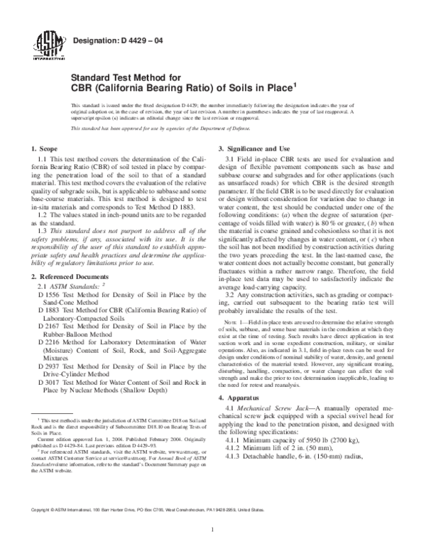 (PDF) Standard Test Method for CBR (California Bearing Ratio) of Soils ...