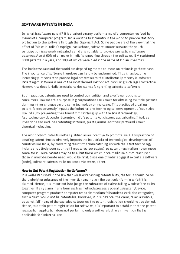 (DOC) SOFTWARE PATENTS IN INDIA