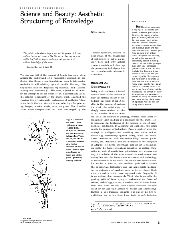 (PDF) Science and Beauty: Aesthetic Structuring of Knowledge