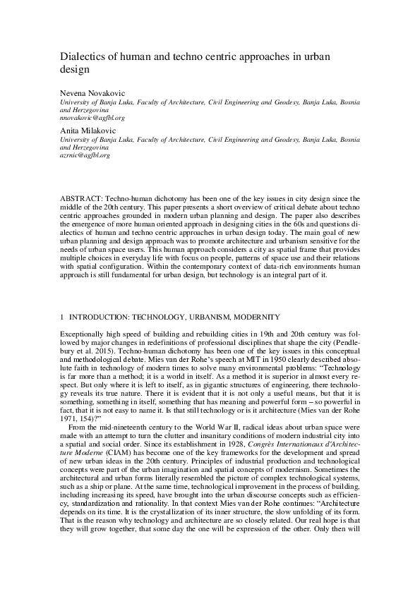 (PDF) Dialectics of human and techno centric approaches in urban design