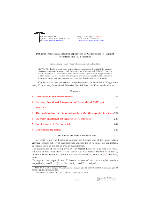 Pdf Pathway Fractional Integral Operators Of Generalized K Wright Function And K 4 Function