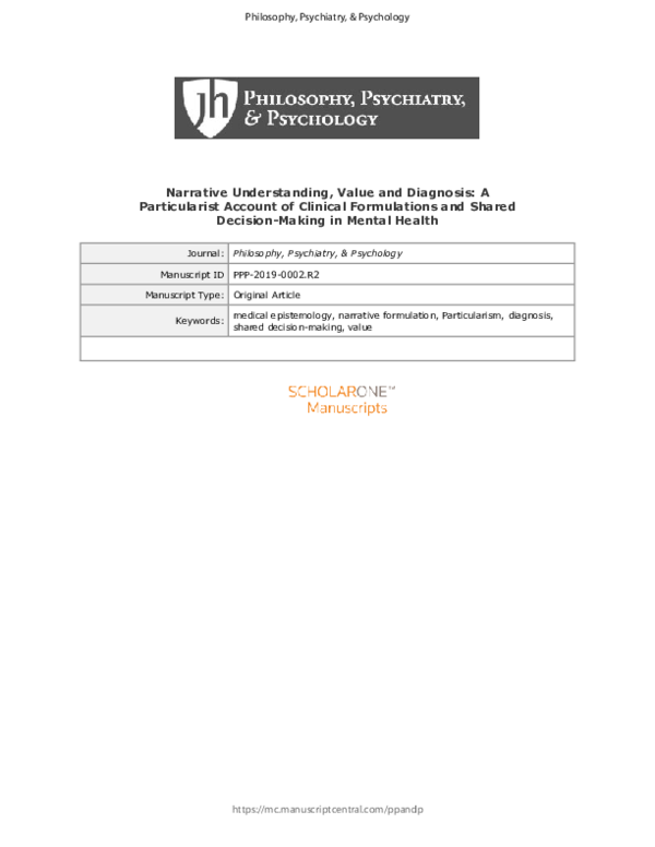 (PDF) Narrative Understanding, Value and Diagnosis: A Particularist ...